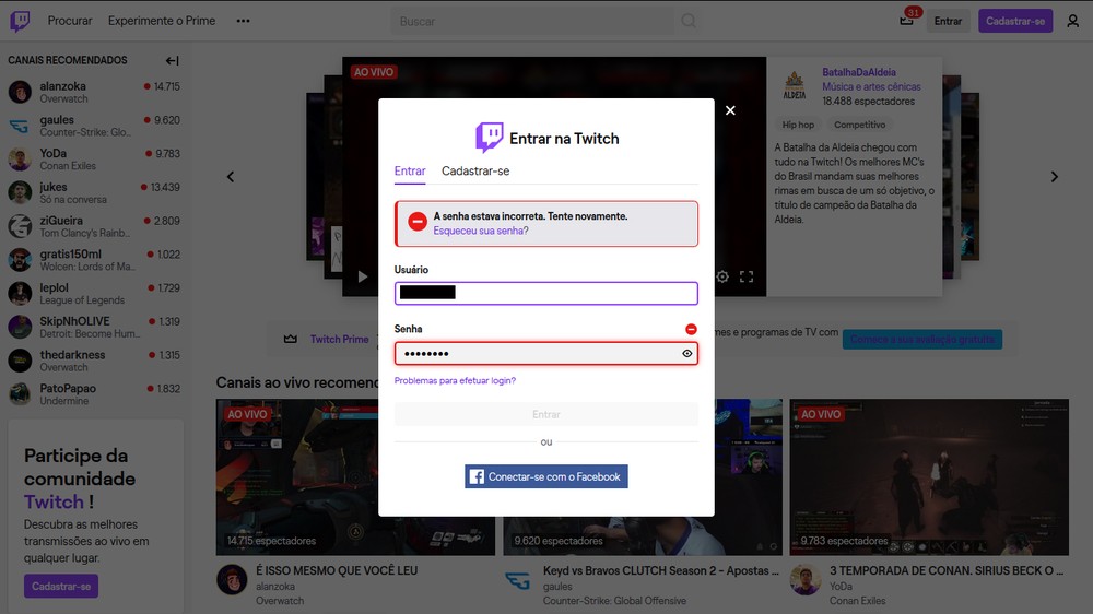 Twitch TV com problema no login? veja possíveis soluções