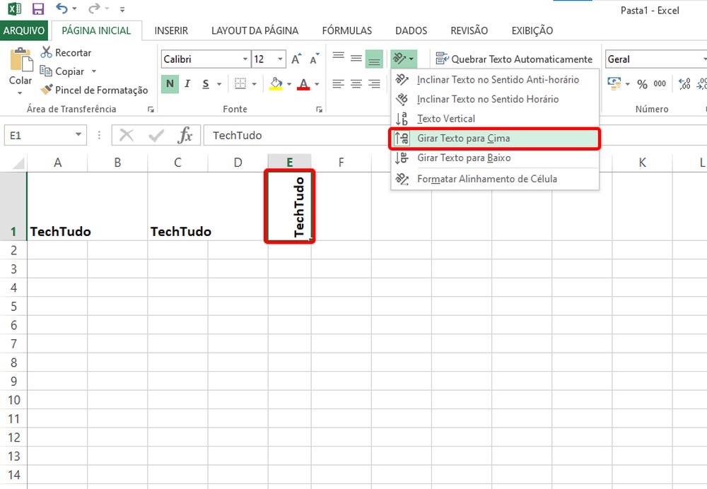 Como escrever na vertical no Excel