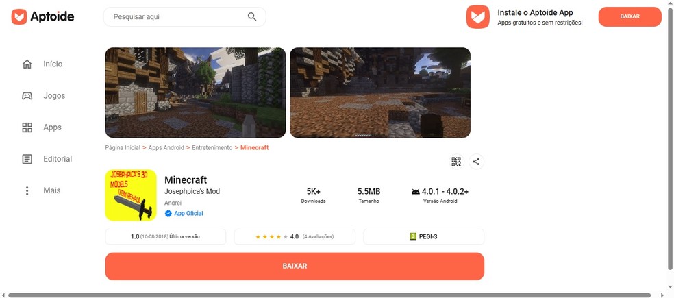 Minecraft no Aptoide é seguro? Veja riscos do download na loja de apps