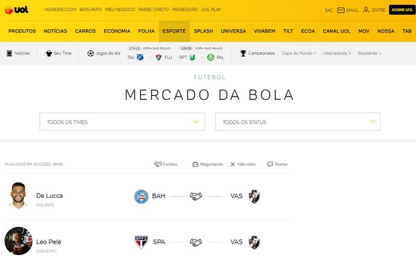 Vai e vem do mercado da bola 2023: veja 4 sites para acompanhar