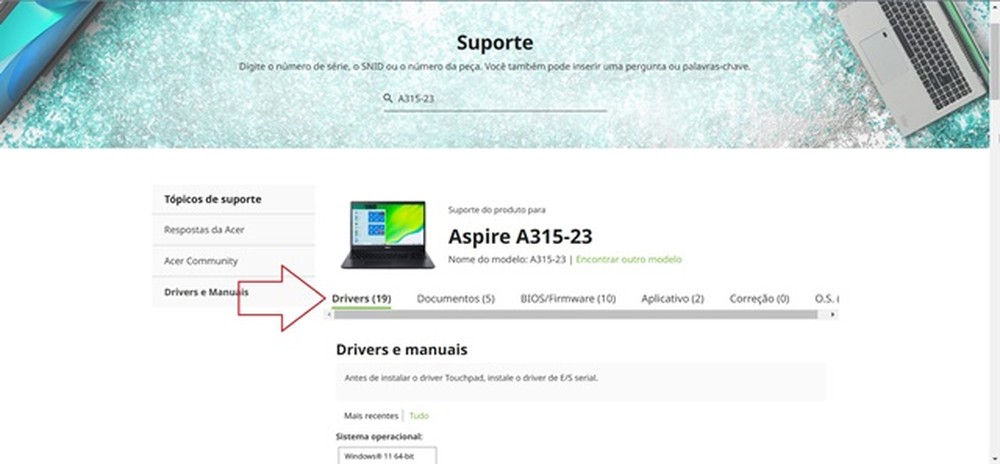 Como fazer download e instalar drivers do notebook Acer
