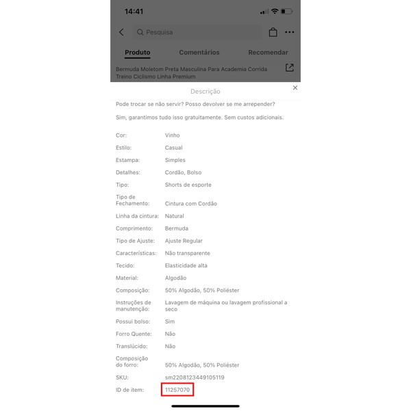 Como pesquisar por ID na Shein