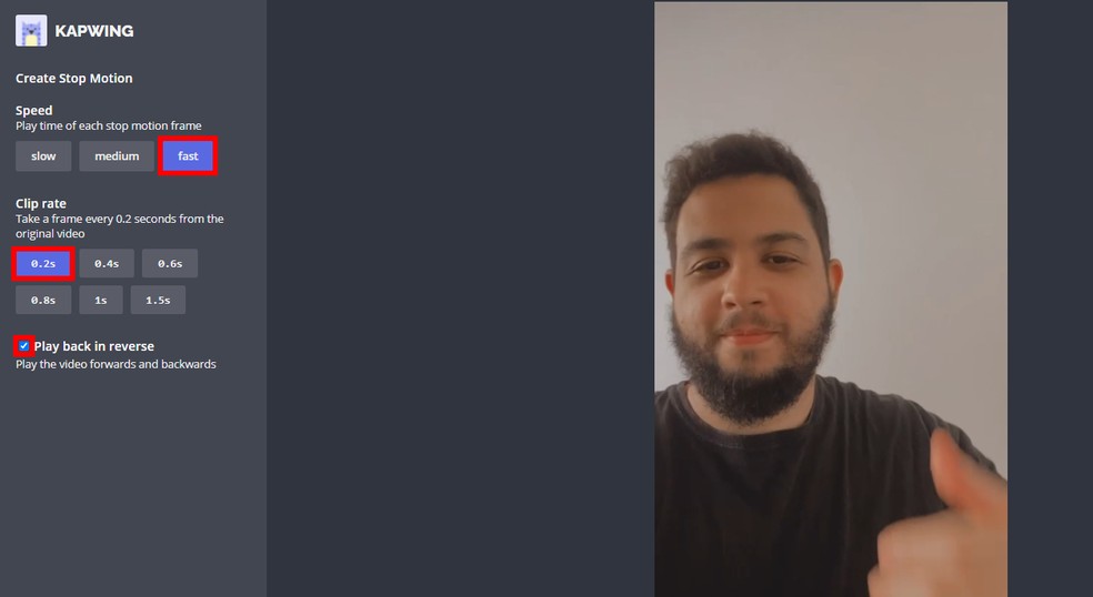 Como transformar vídeo em boomerang com o site Kapwing