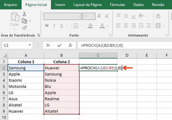 Como comparar duas colunas do Excel