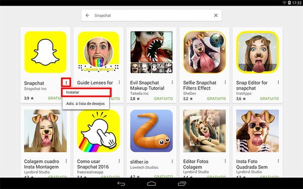Como usar Snapchat no tablet