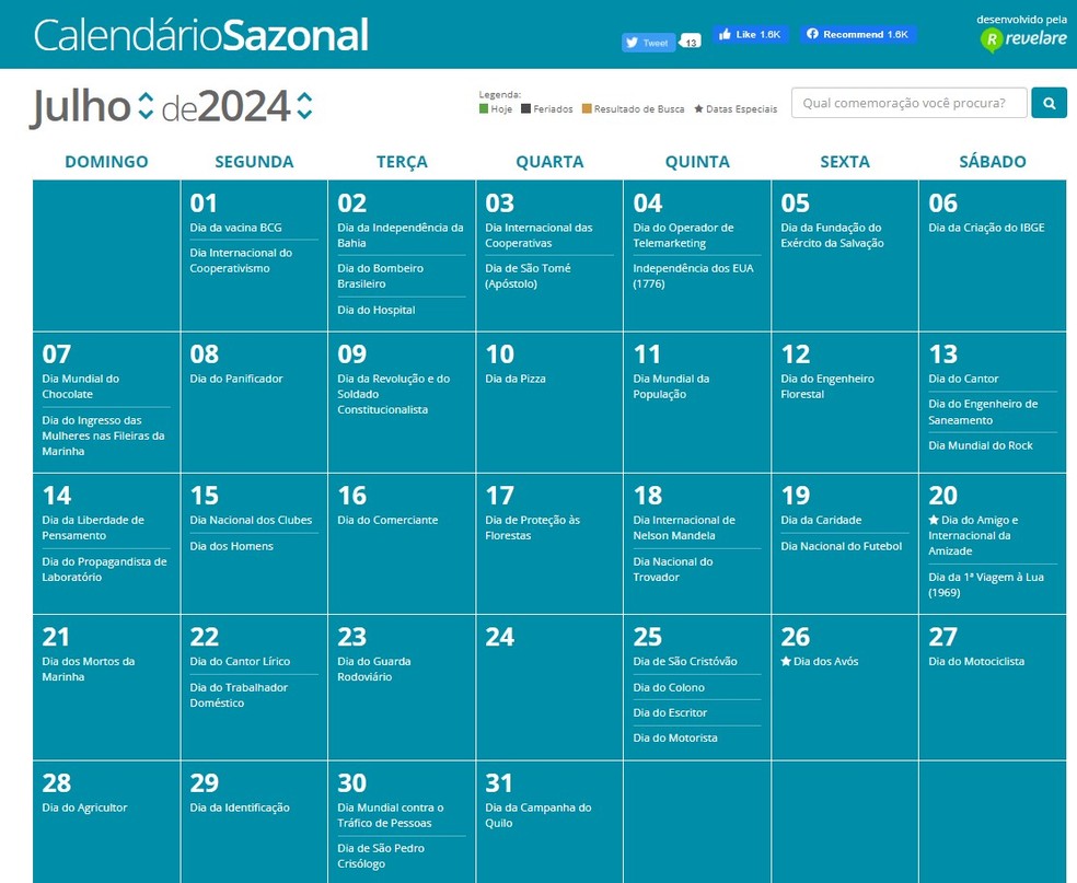 Calendário de julho de 2024 com feriados: veja sites e apps para conferir