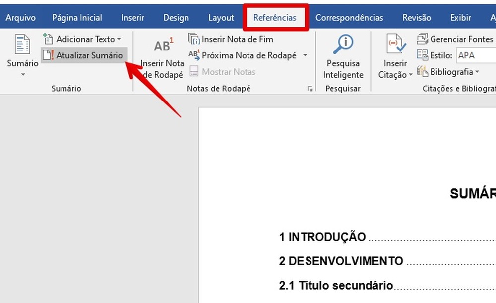 Como fazer sumário no Word