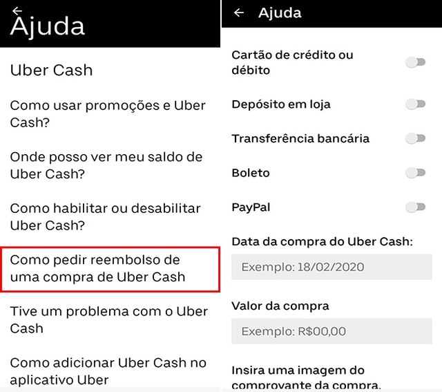 Como pedir reembolso no Uber
