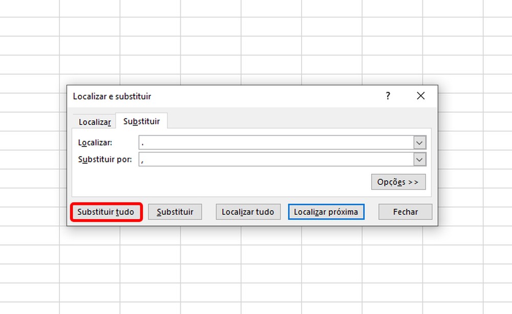 Como substituir ponto por vírgula no Excel