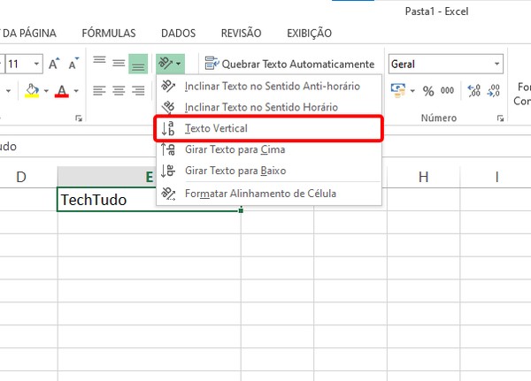 Como escrever na vertical no Excel