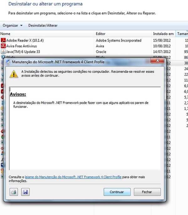 Como desinstalar o .NET Framework