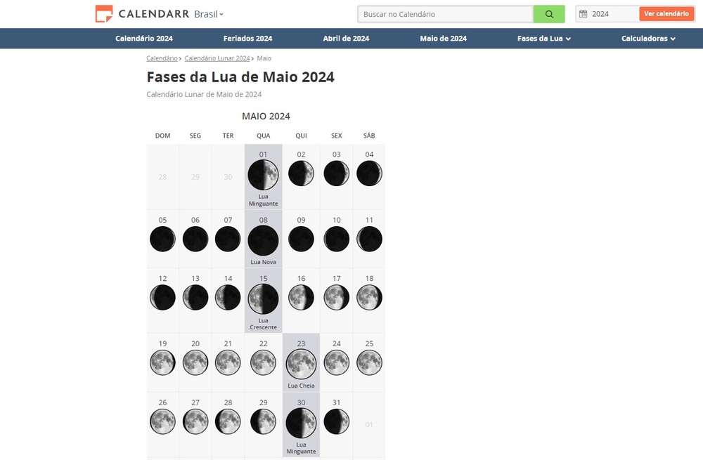 Calendário lunar de maio 2024: 4 sites para ver as fases da Lua do mês