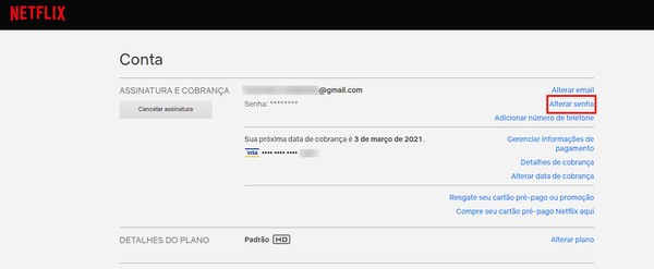 Como mudar senha da Netflix