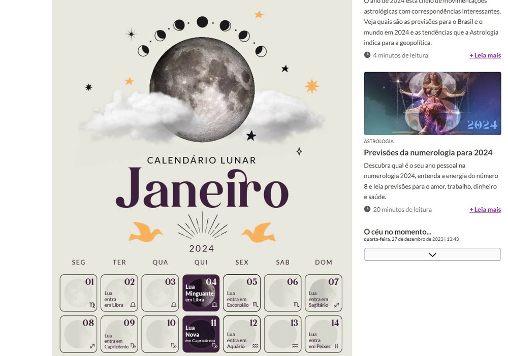 Calendário lunar de Janeiro 2024: 4 sites para ver as fases da Lua do mês