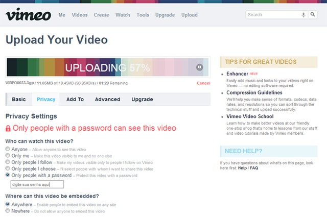 Como proteger vídeos do Vimeo com senha