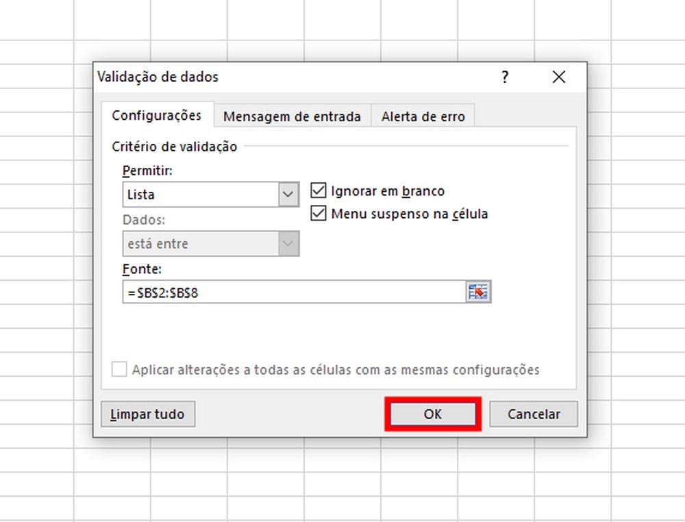 Como aplicar validação de dados no Excel