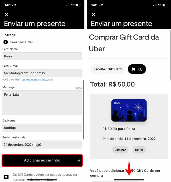 Como enviar cartão presente da Uber para amigos e familiares