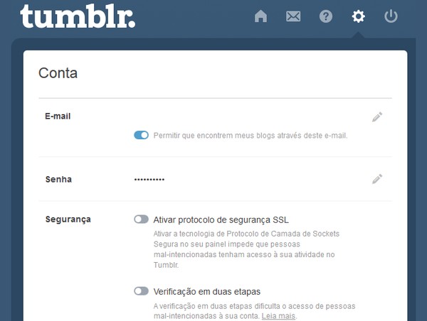 Tumblr inclui dupla autenticação; use o código do celular no seu login