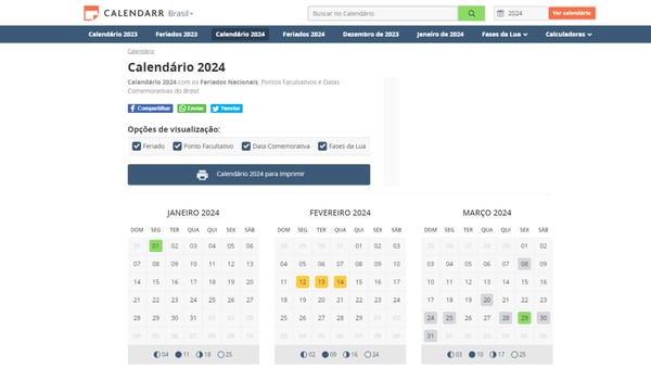 Feriados em 2024: calendários online mostram datas comemorativas; veja