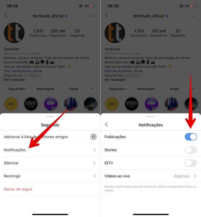 Como ativar notificações de posts no Instagram