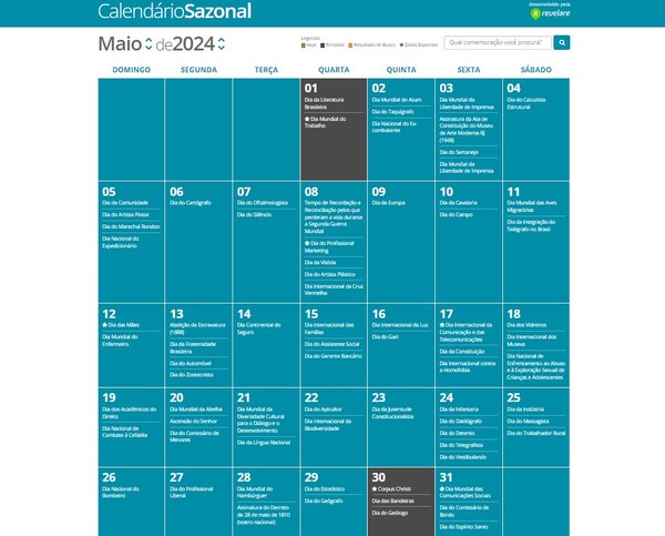 Calendário de maio de 2024 com feriados: veja sites e apps para conferir