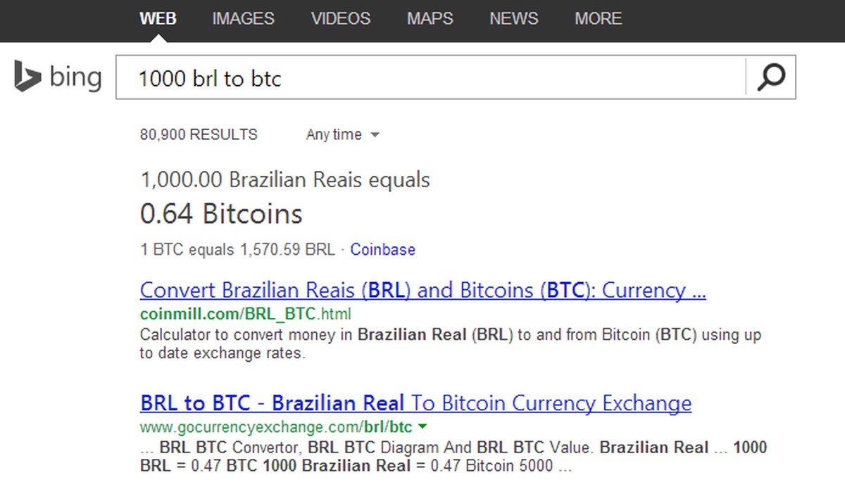 Microsoft se antecipa e adiciona conversão de moeda em bitcoin no Bing