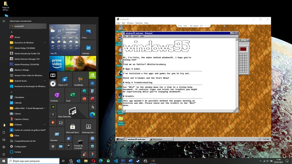 Como instalar app que simula Windows 95