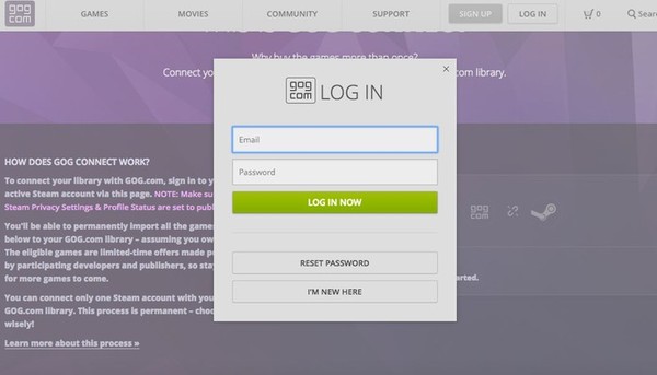 Como usar o GOG Connect e ligar com a conta no Steam