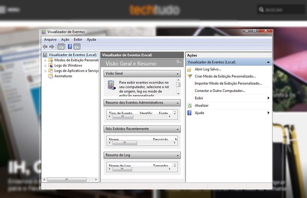 Como acessar o log de eventos do Windows