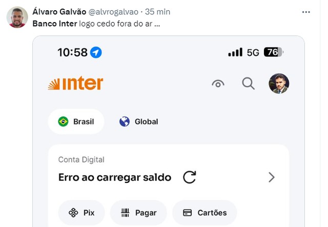 Banco Inter fora do ar? Usuários relatam erros no aplicativo