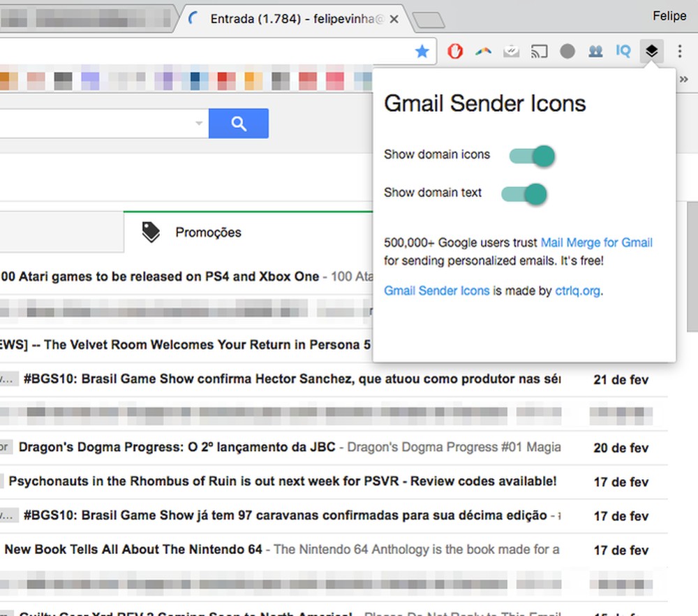 Extensão para Chrome cria ícones para identificar remetentes no Gmail