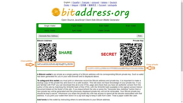 Como gerar uma carteira de bitcoin usando o BitAddress