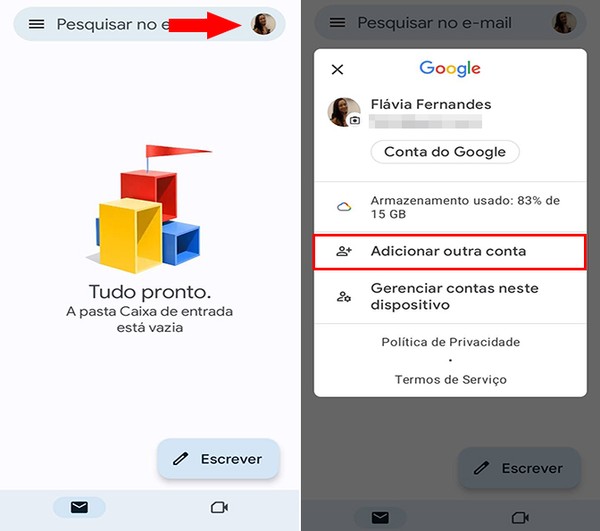 Como adicionar outra conta do Gmail no celular