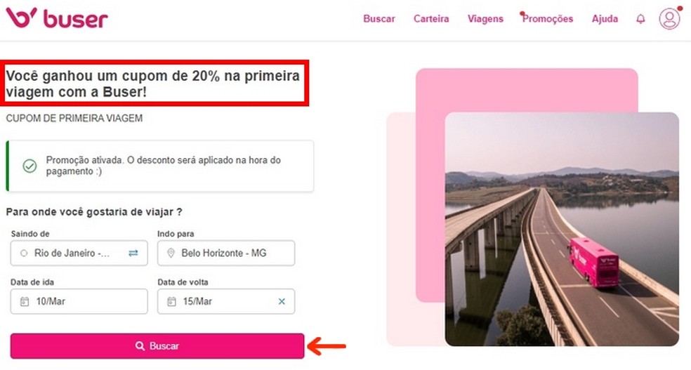 Buser: primeira viagem tem 20% de desconto; veja como conseguir