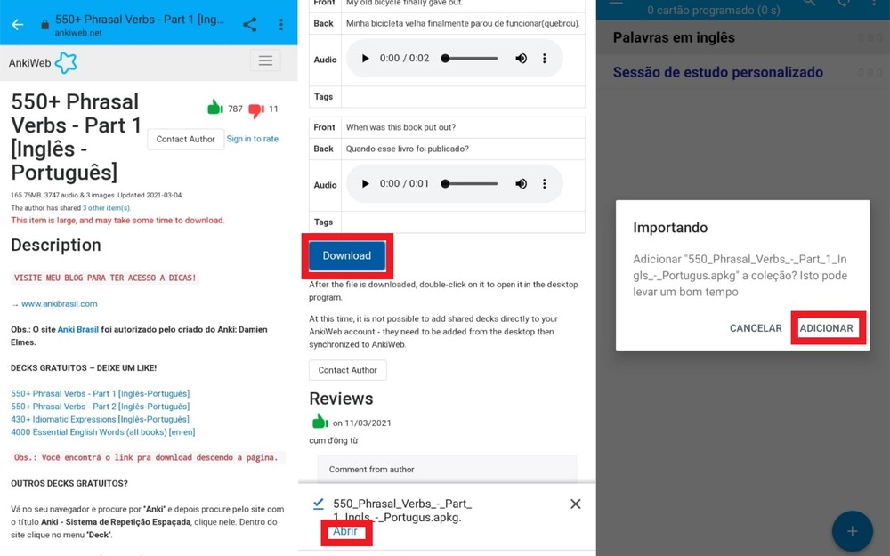 Como usar o app Ankidroid para fazer flashcards online