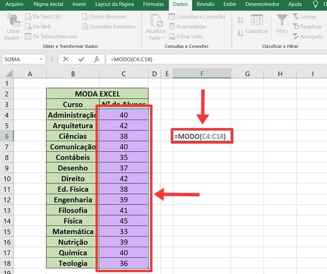 Como calcular a moda no Excel