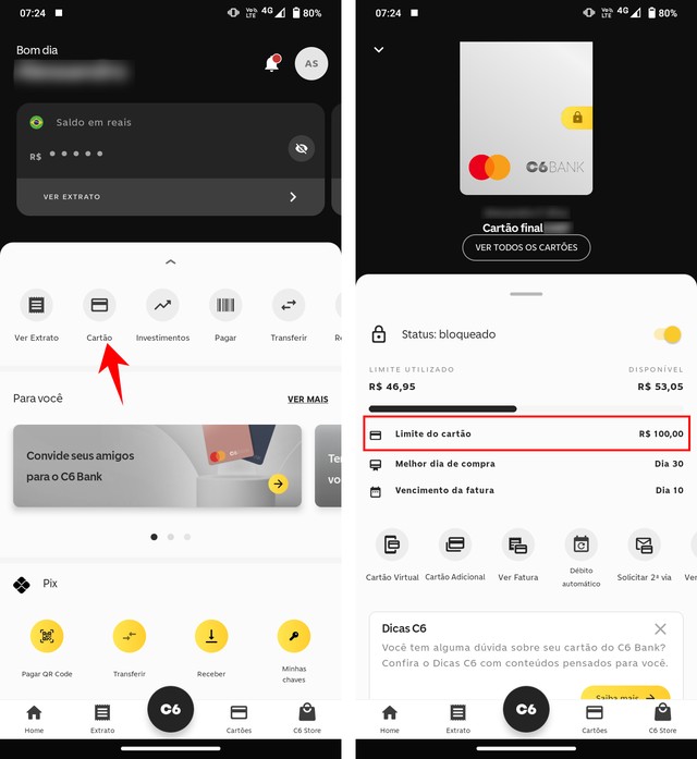Como ver e aumentar o limite de crédito no C6 Bank