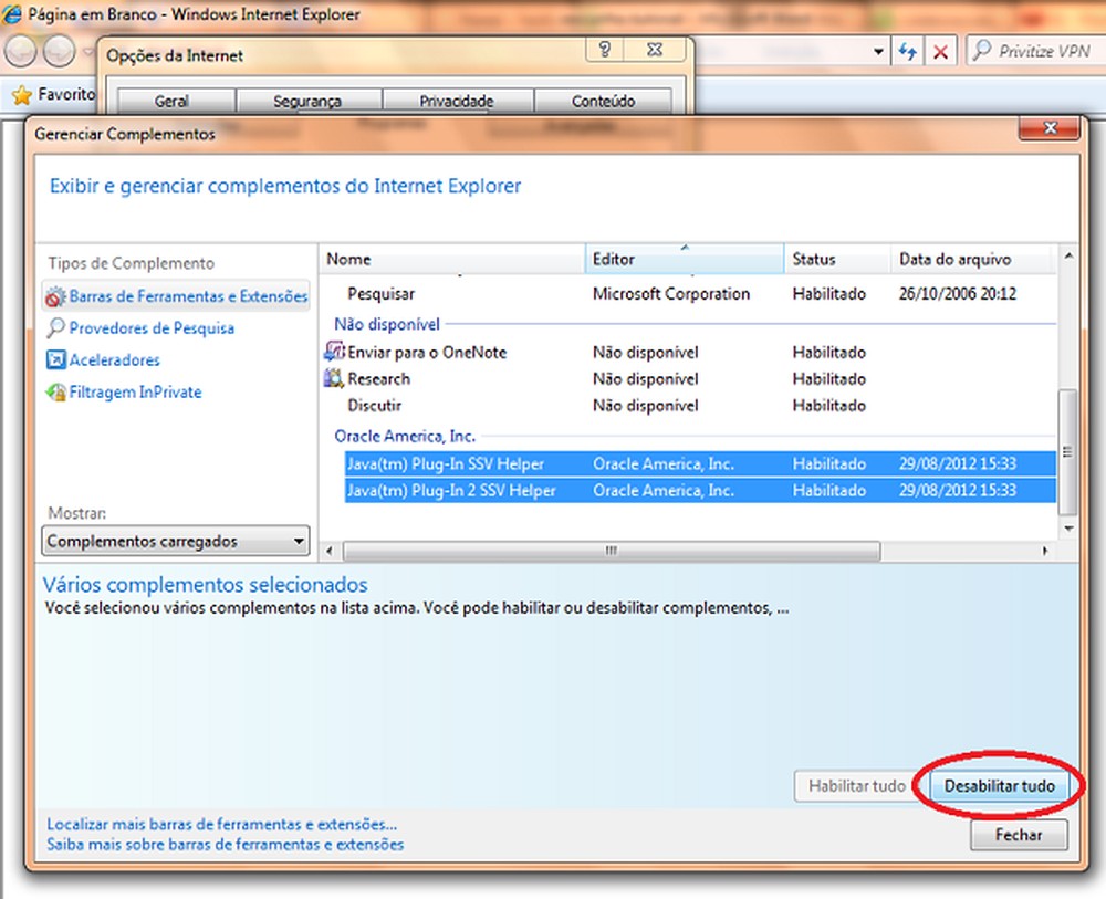 Como desativar o Java no Internet Explorer