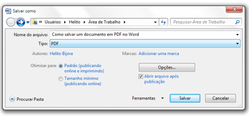 Como salvar um documento em PDF no Word 2010