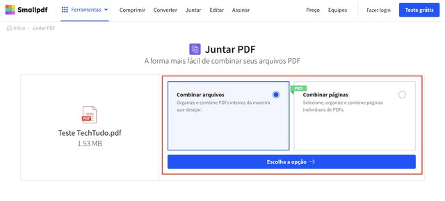 Como juntar PDF online e grátis pelo site Smallpdf