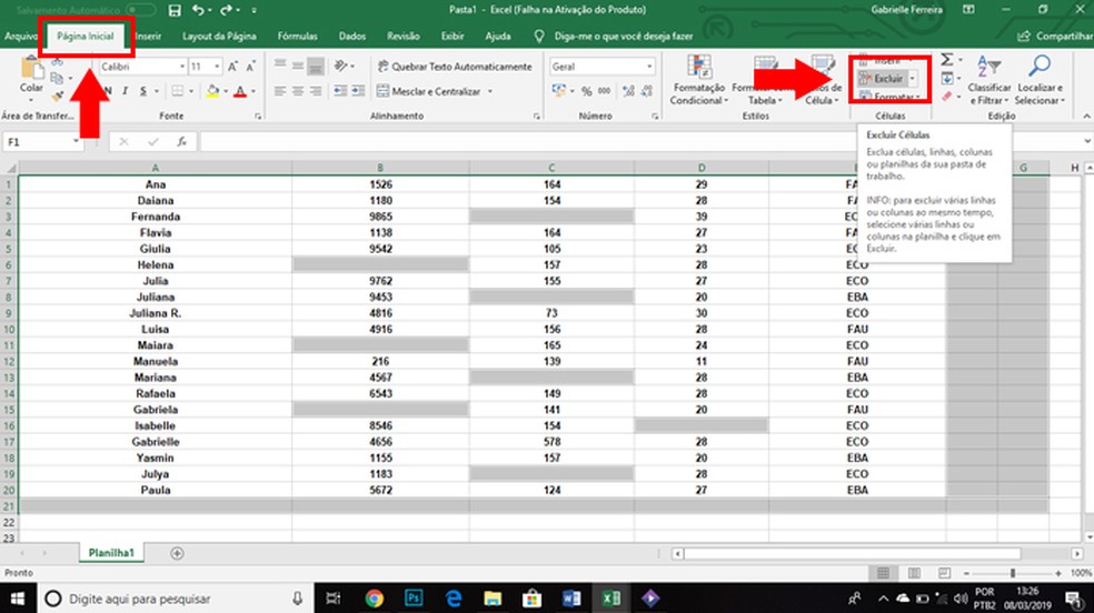 Como excluir linhas em branco no Excel