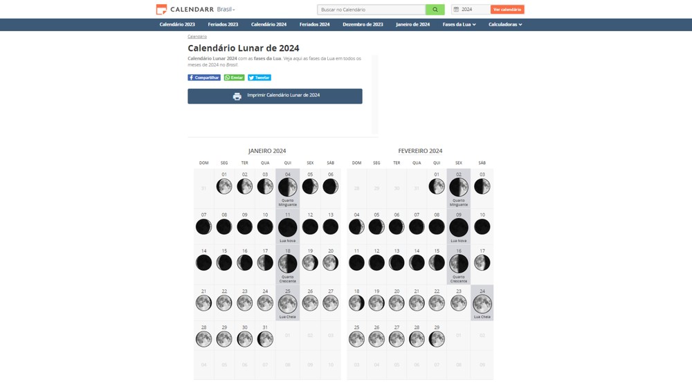 Calendário Lunar 2024: veja 5 sites para conferir datas e fases da lua