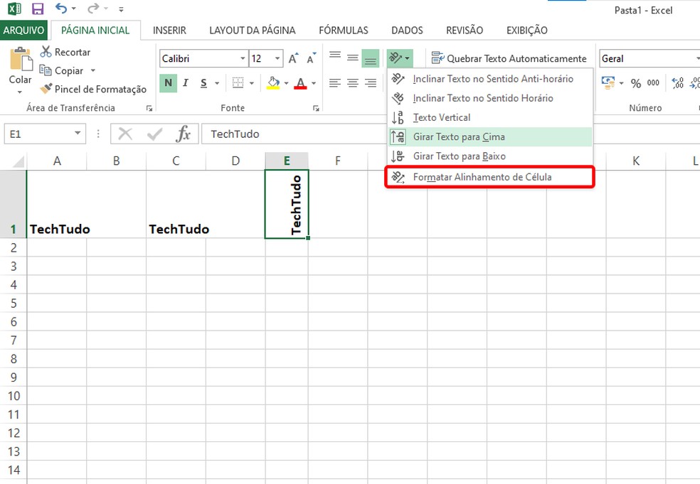 Como escrever na vertical no Excel