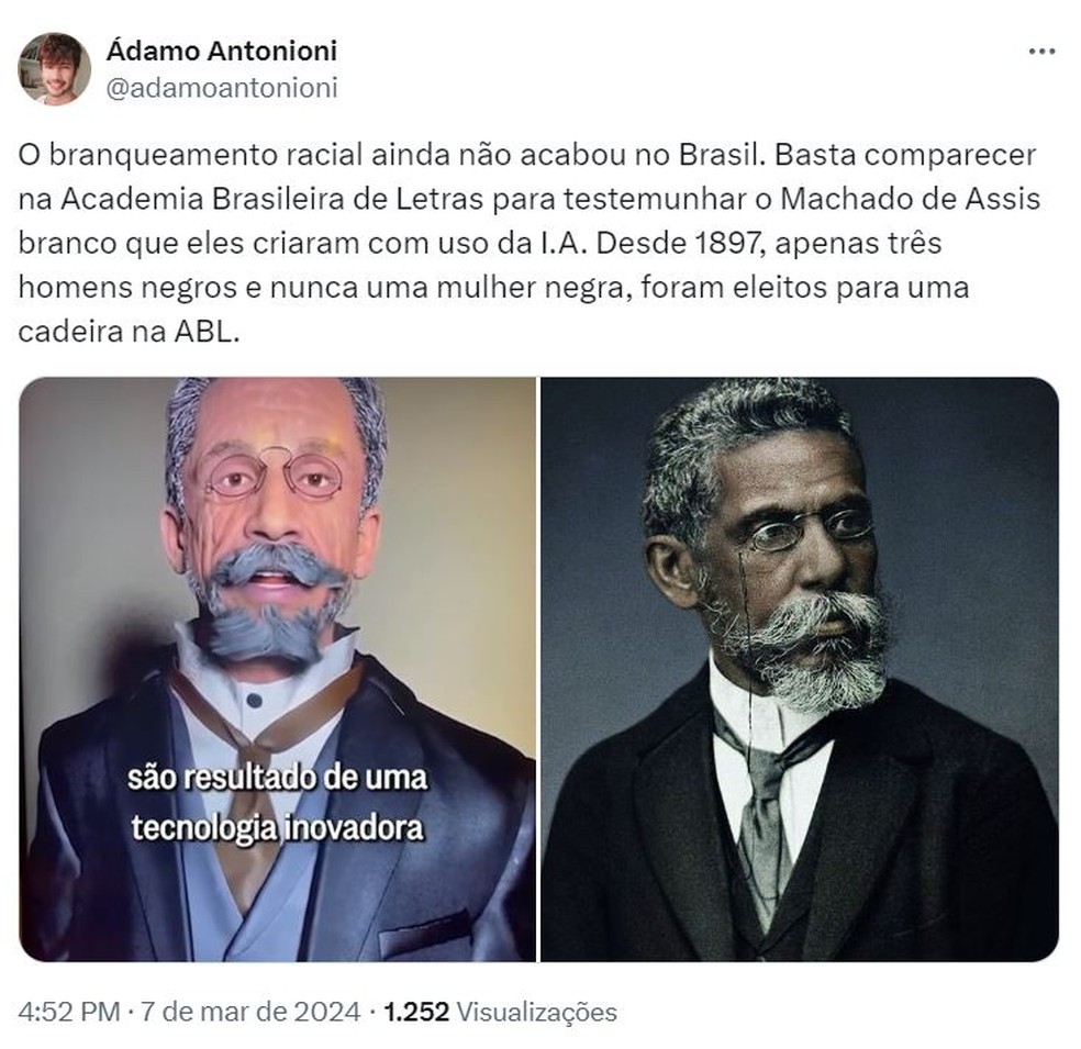 'Machado de Assis branco' feito por IA causa polêmica na web; veja