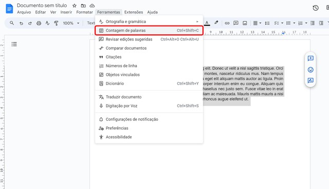 Como contar caracteres no Google Docs