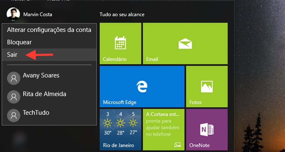 Como fazer logout do Menu Iniciar no Windows 10