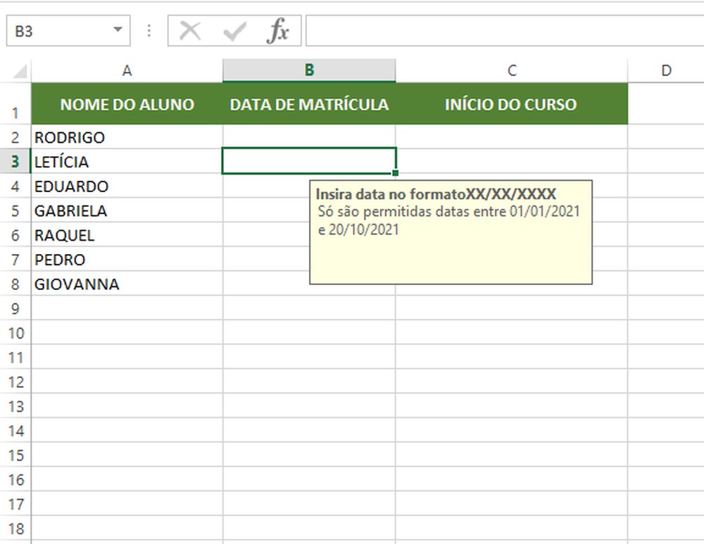Como aplicar validação de dados no Excel