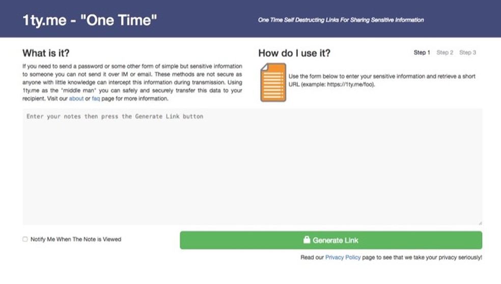Site 1Ty envia mensagens 'secretas' que se autodestroem; veja como usar