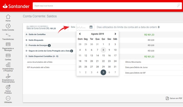 Como consultar saldo da conta no Santander
