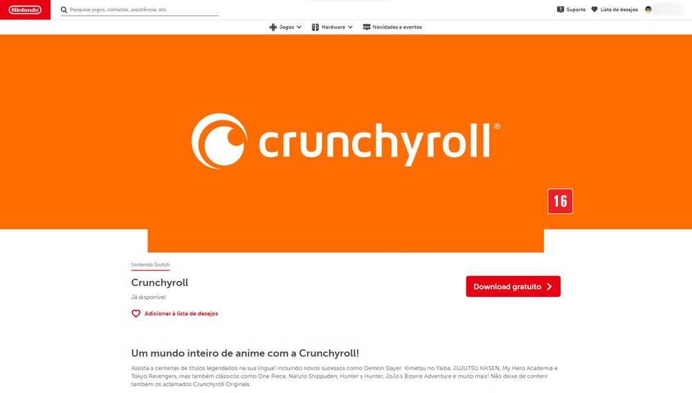Crunchyroll no Nintendo Switch: como instalar para ver animes de graça